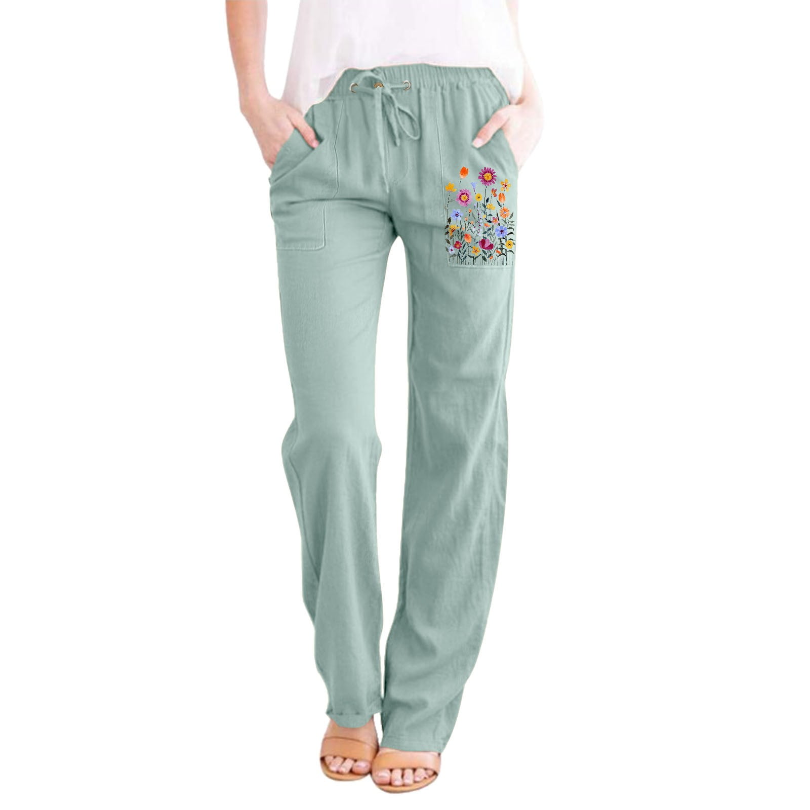 Alitao Linen Pants Women Lounge Pants Women Womens Printing Casual ...