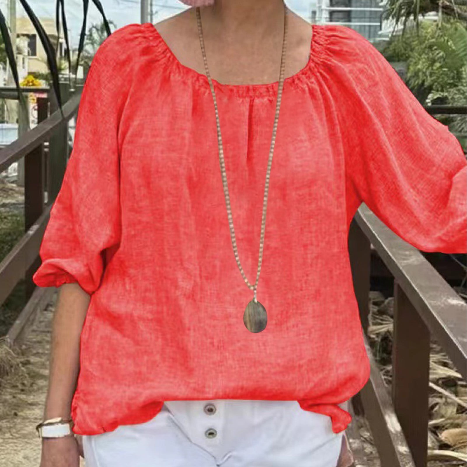 Alitao Linen Shirts Tshirts Shirts Women's 2025 Summer Mid Sleeve Solid ...