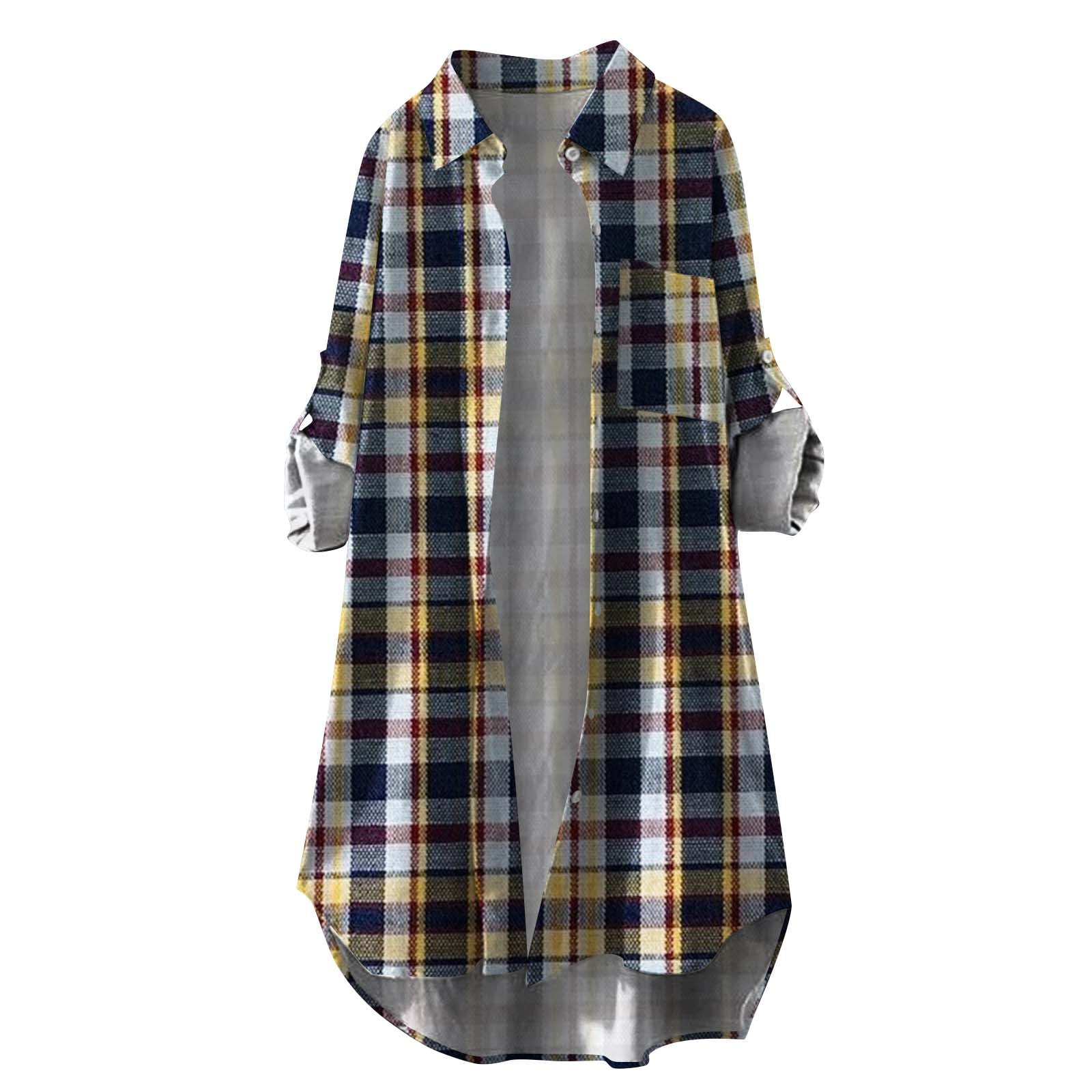Alitao Long Cardigans Plaid Shirts Standing Checkered Printed Long ...