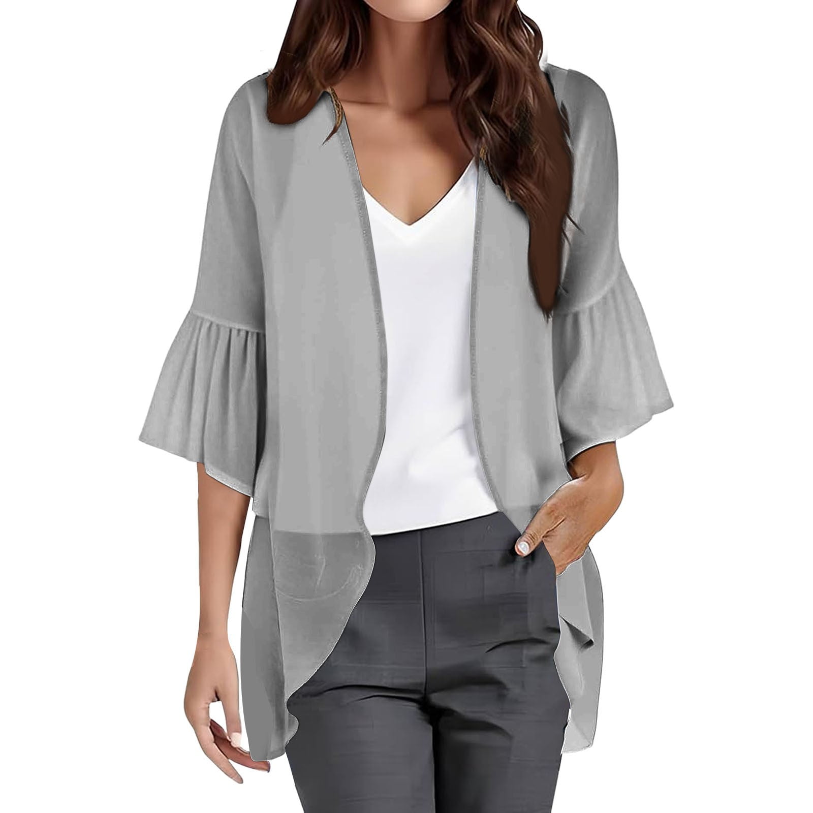 Alitao Long Cardigans for Women 3/4 Sleeve Cardigan Women Chiffon ...