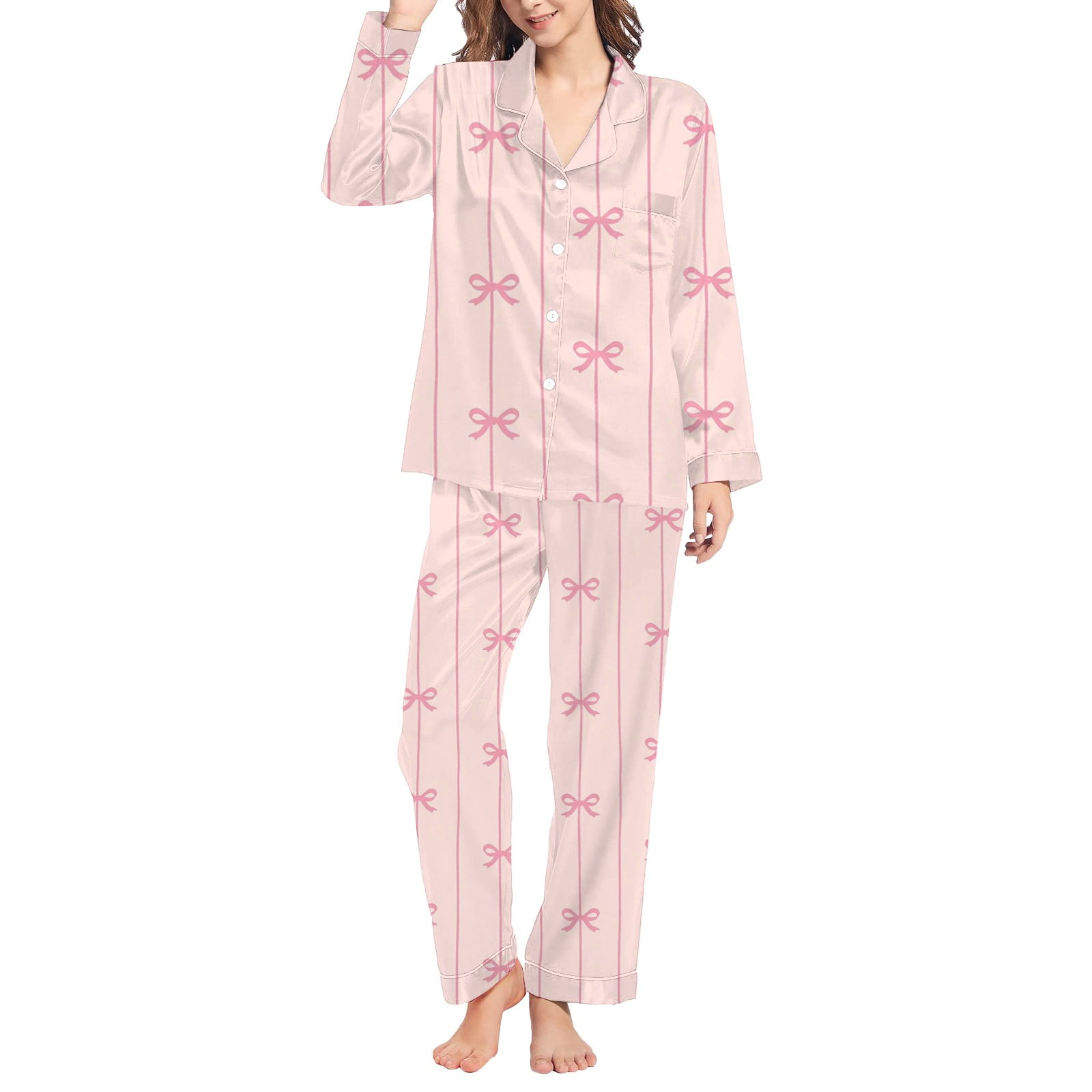 Alitao Valentines Pajamas Silk Pajamas Satin Pajama Bow Pajamas Winter ...