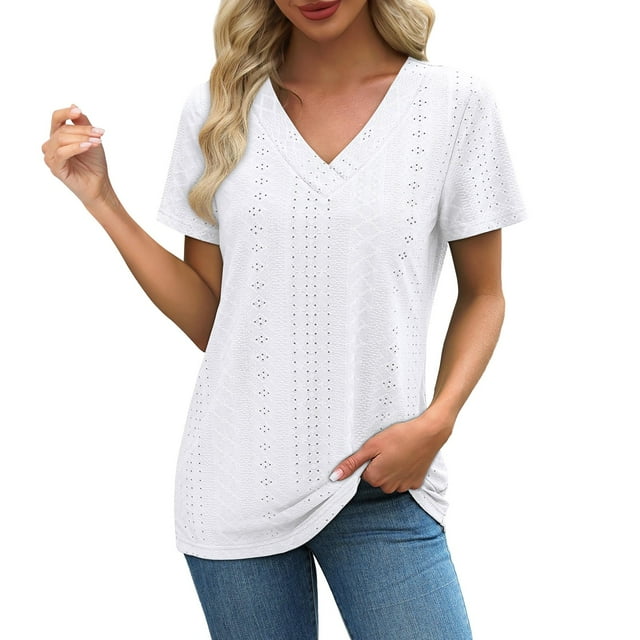 Alitao Tshirts Shirts Mesh Top Womens Summer Tops Trendy 2025 Eyelet