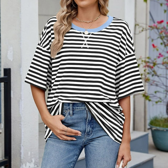 Alitao Tshirts Shirts Striped Shirt Women Womens T Shirts Striped Basic