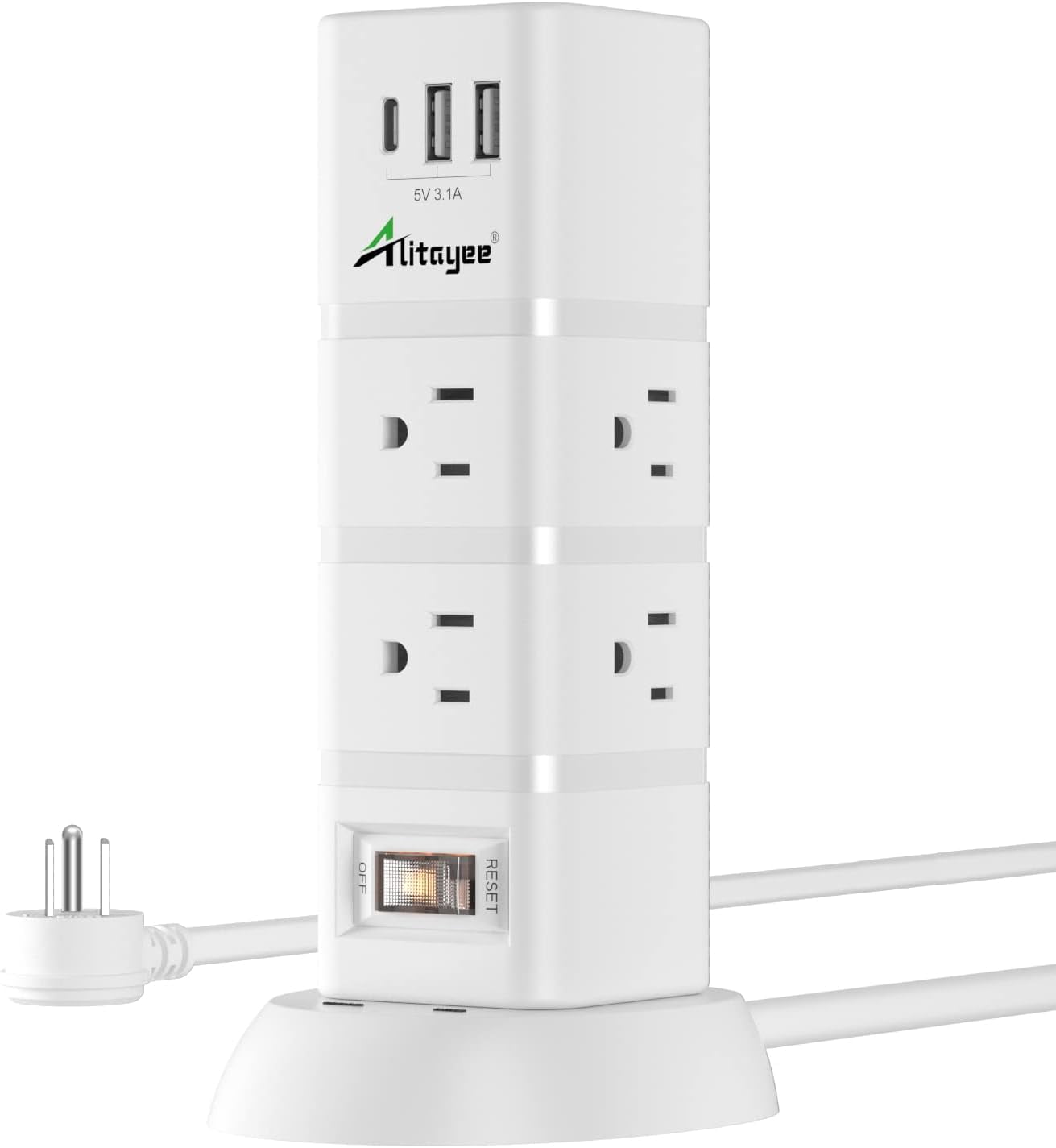 Alitayee Power Strip Tower, Tower Surge Protector Power Strip with 6 AC ...