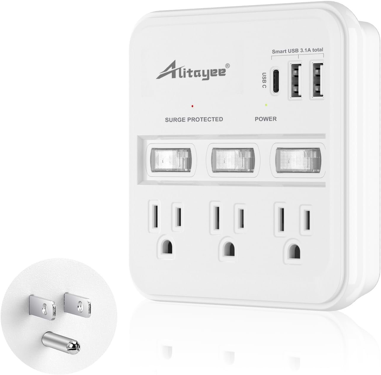 Alitayee Wall Outlet Extender Surge Protector, USB Power Strips with ...
