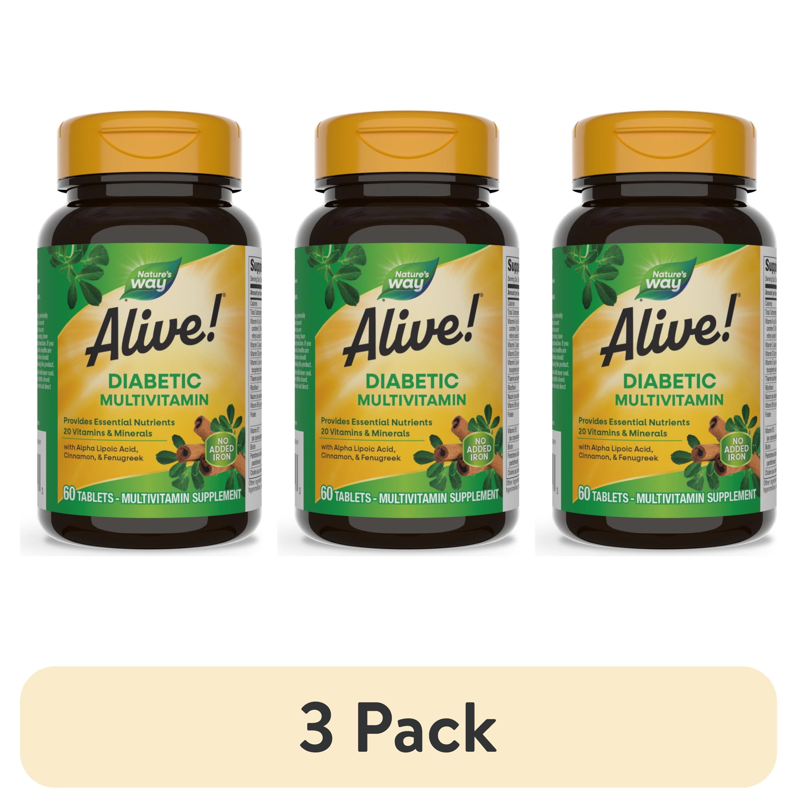 (3 pack) Alive! Diabetic Multivitamin, Nutritional Support for Adults ...