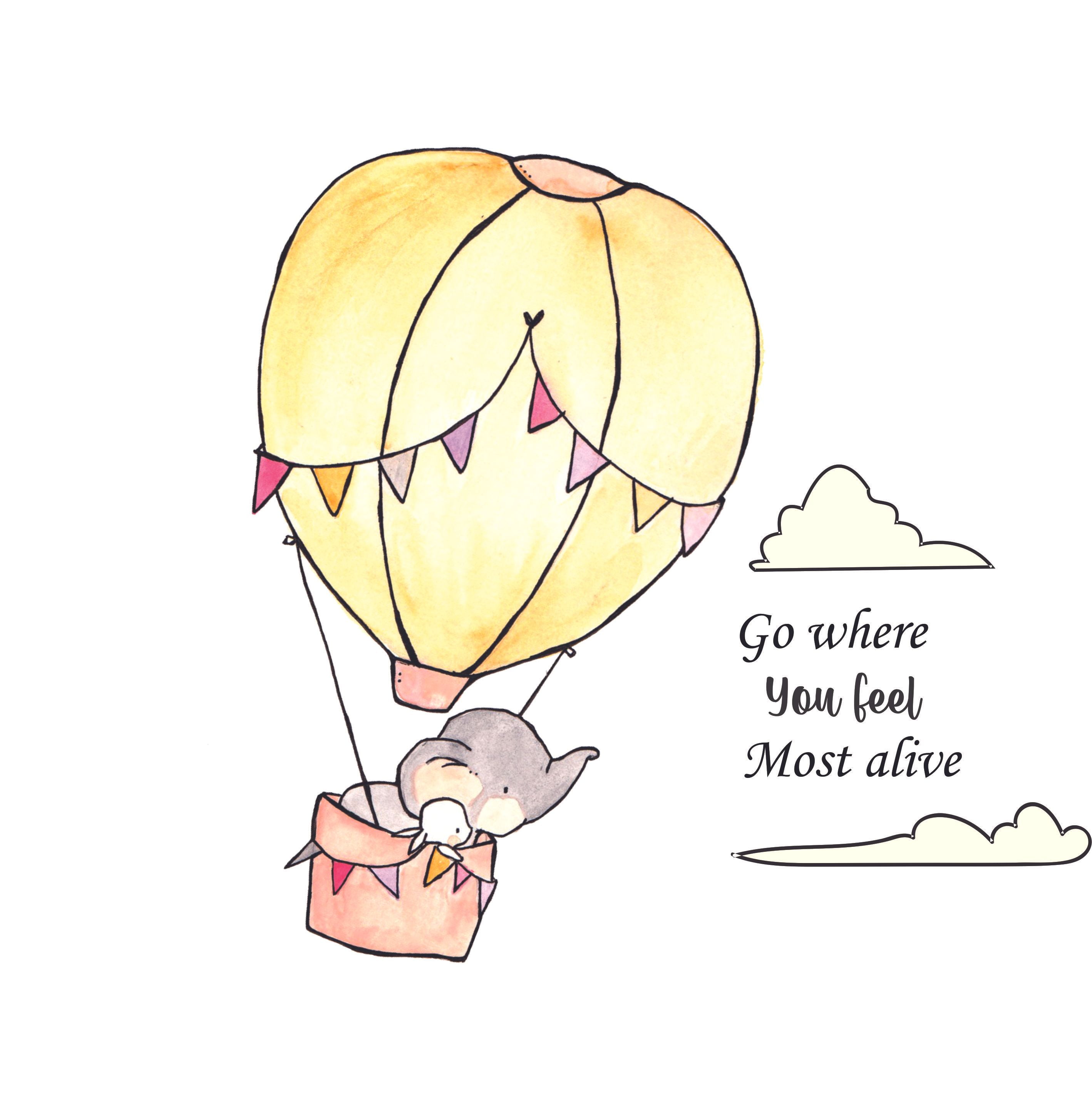 Most Alive Elephant Hot Air Cartoon Decors Wall Sticker Art Design ...