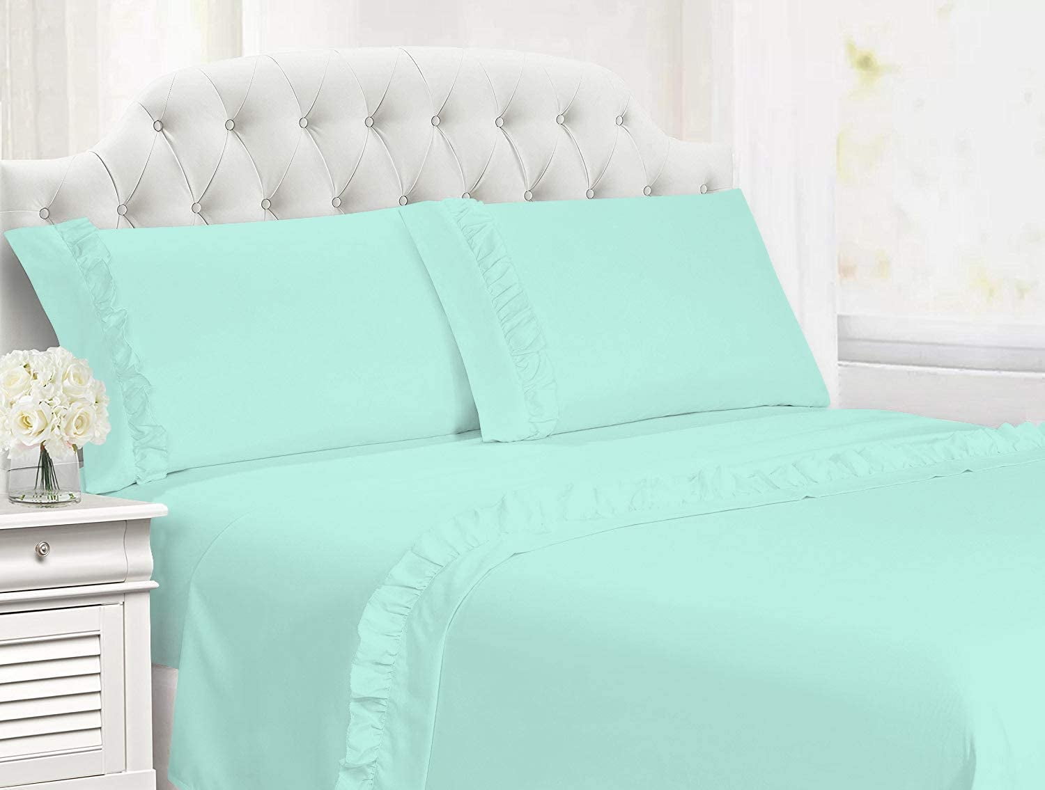 Alive Pixels Fitted Sheet Aqua Blue Solid 100% Cotton 1Pc 22 Inch ...