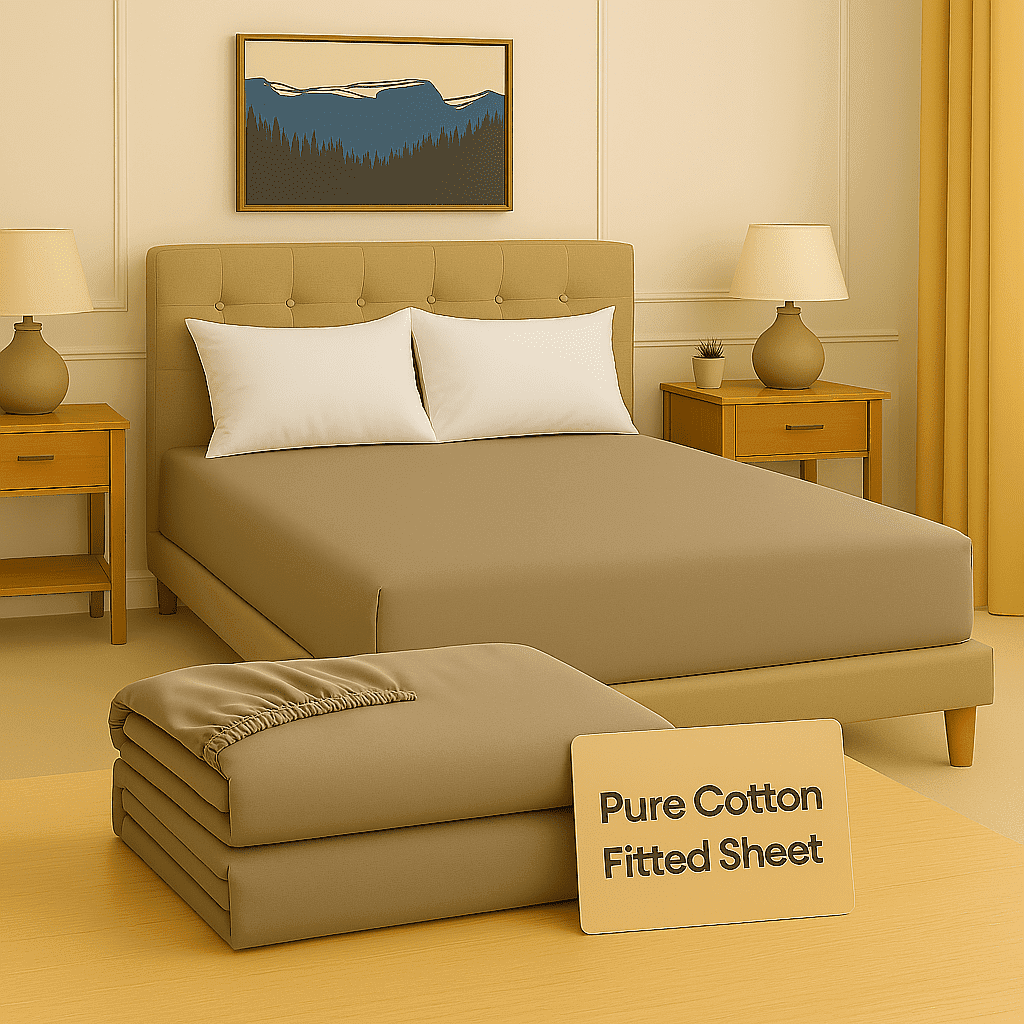 Alive Pixels Fitted Sheet Beige Solid 100% Cotton 1-Pc 15" inch Pocket ...