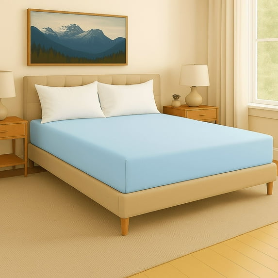 Alive Pixels Fitted Sheet Blue Solid 100% Cotton 1-Pc 12" Inch Pocket ...