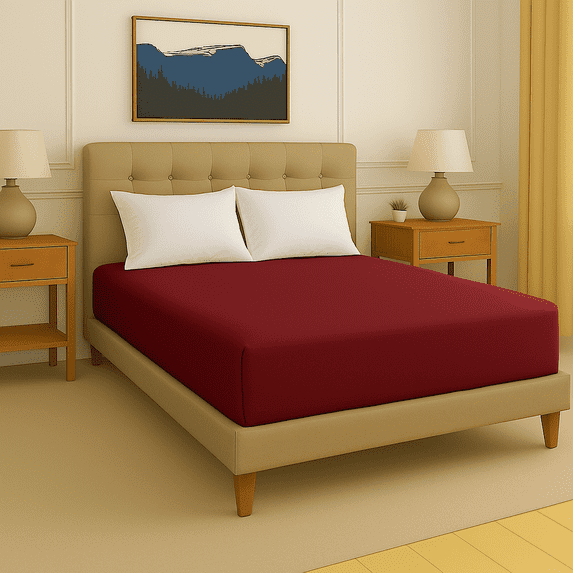 Alive Pixels Fitted Sheet Burgundy Solid 100% Cotton 1-Pc 15" inch ...