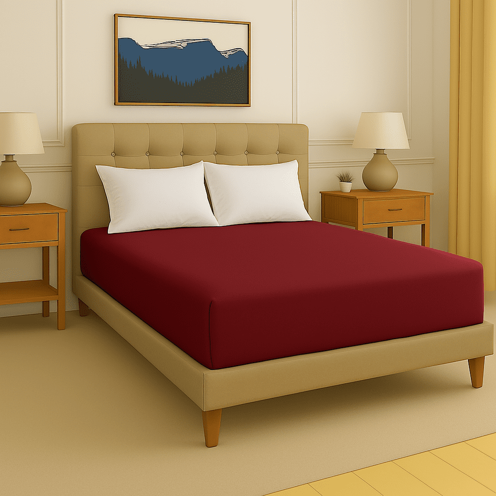 Alive Pixels Fitted Sheet Burgundy Solid 100% Cotton 1-Pc 30" Inch ...