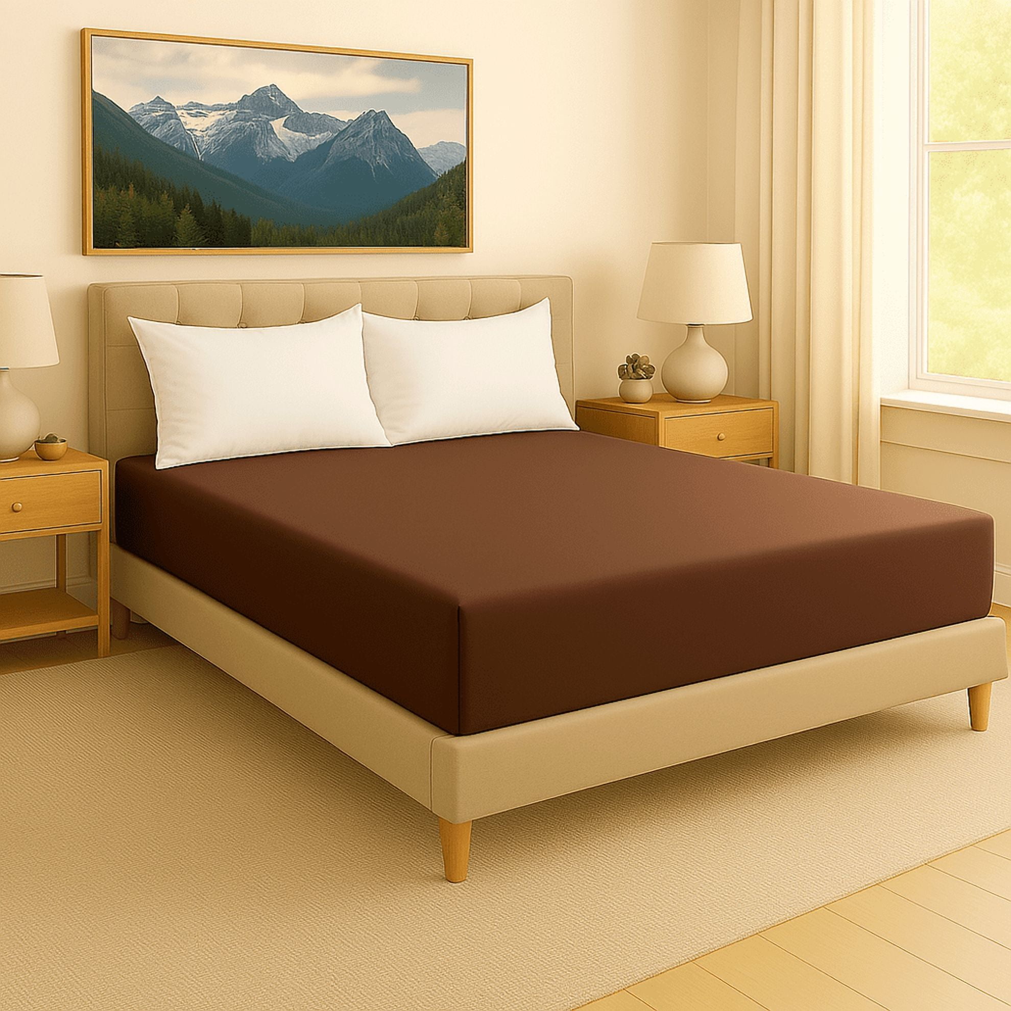 Alive Pixels Fitted Sheet Chocolate Solid 100% Cotton 1-Pc 21" Inch ...