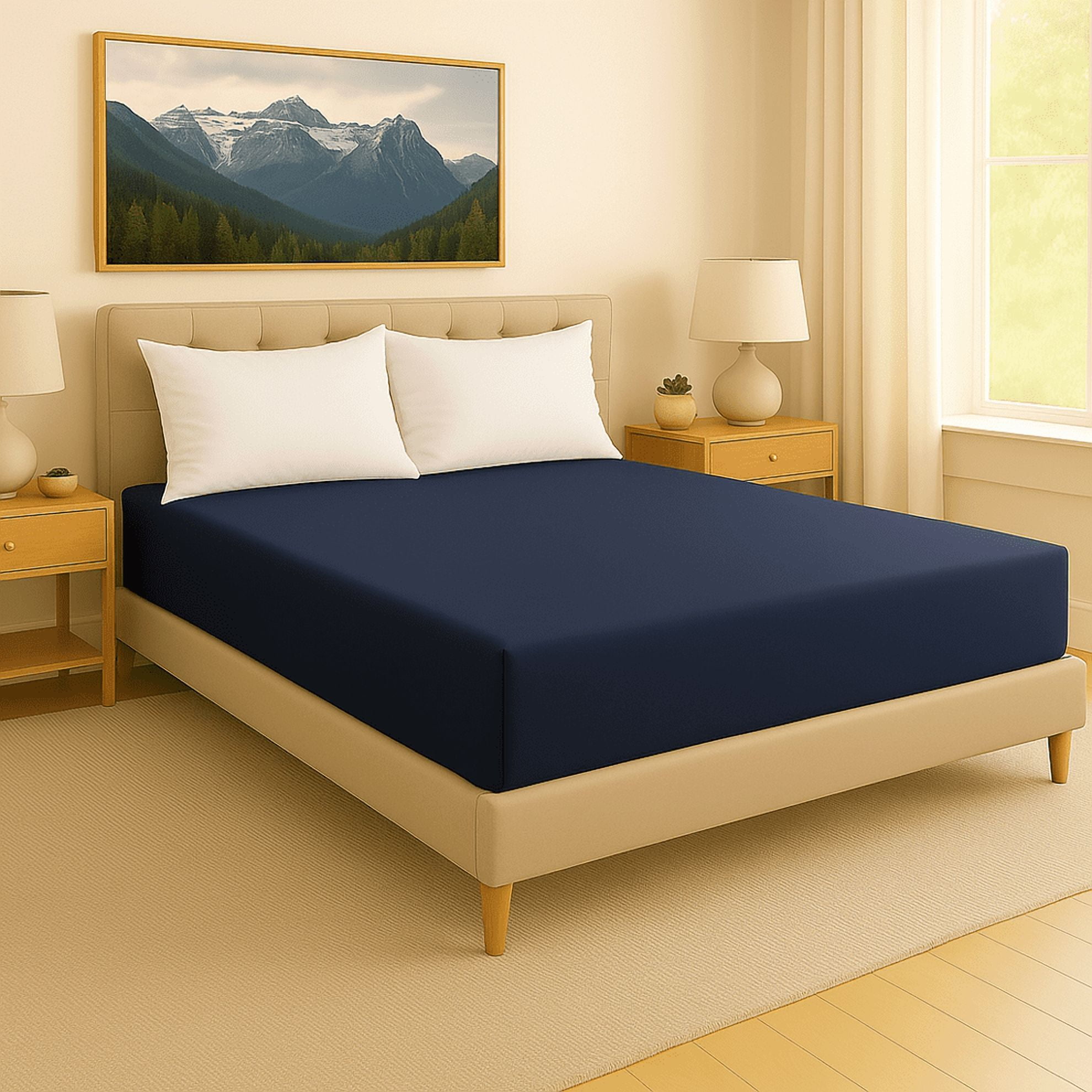 Alive Pixels Fitted Sheet Navy Blue Solid 100% Cotton 1-Pc 40" Inch ...