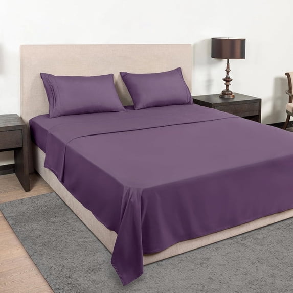 Alive Pixels Fitted Sheet Plum Solid 100% Cotton 1-Pc 45" Inch Pocket ...