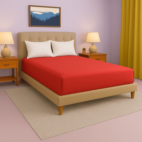 Alive Pixels Fitted Sheet Red Solid 100% Cotton 1-Pc 24" Inch Deep ...
