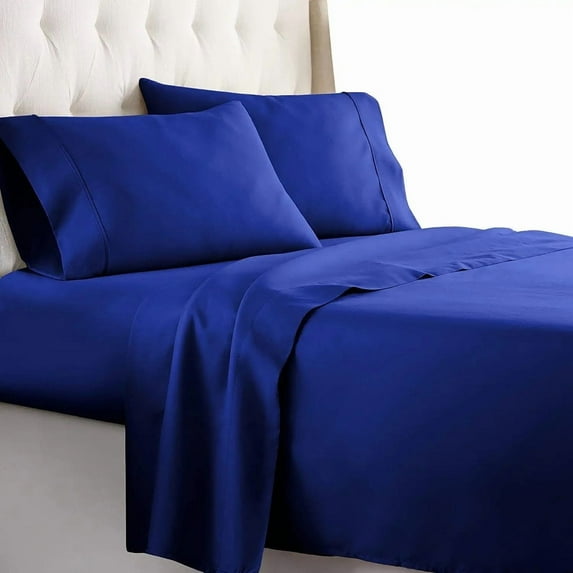 Alive Pixels Fitted Sheet Royal Blue Solid 100% Cotton 1-Pc 30" Inch ...