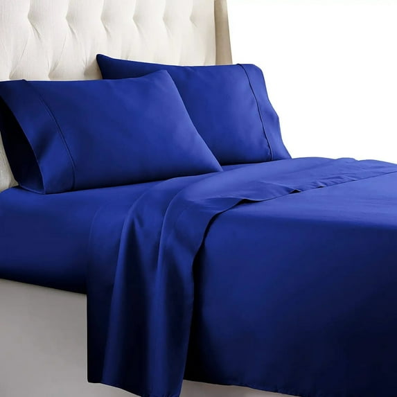 Alive Pixels Fitted Sheet Royal Blue Solid 100% Cotton 1-Pc 6" Inch ...