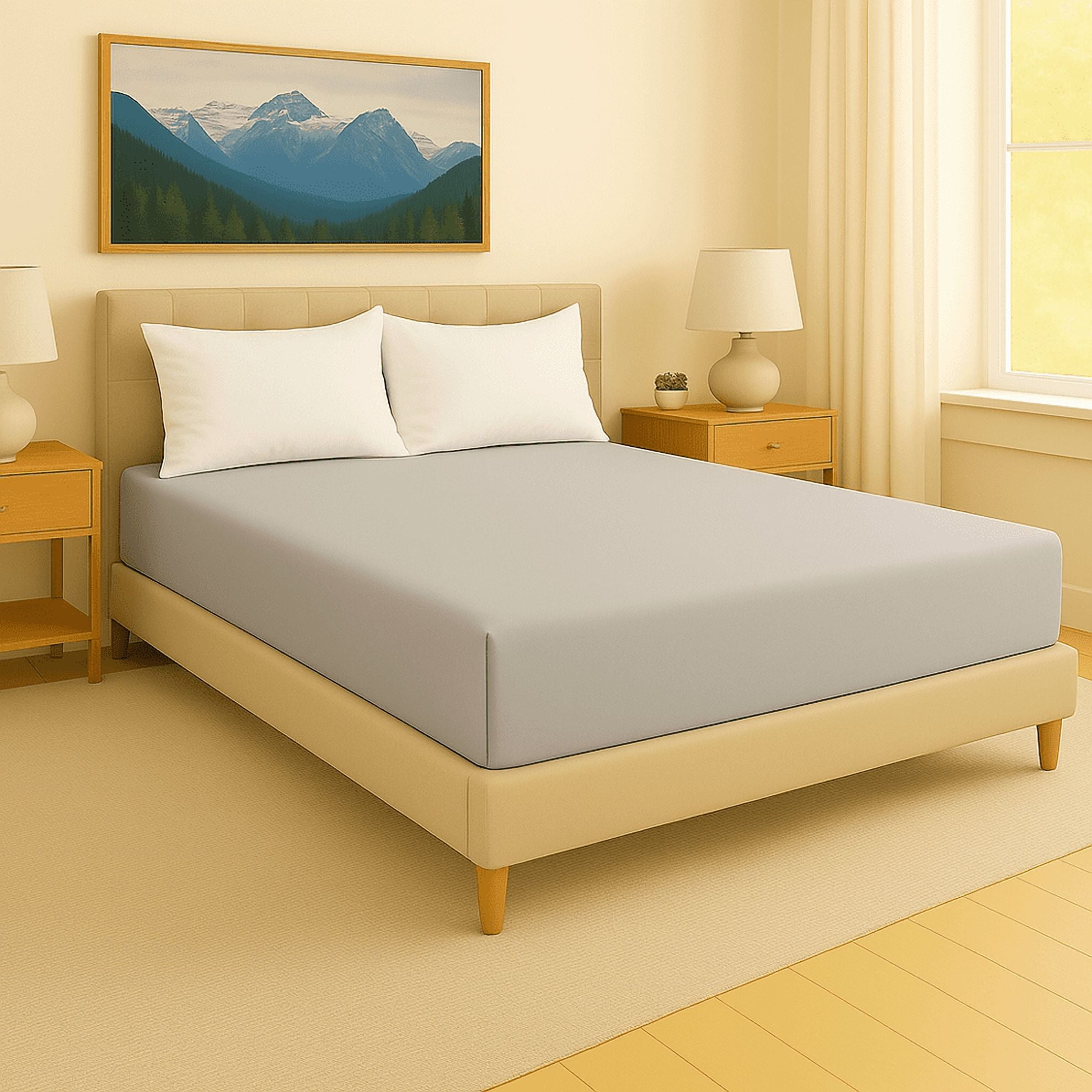 Alive Pixels Fitted Sheet Silver Grey Solid 100% Cotton 1-Pc 24" Inch ...