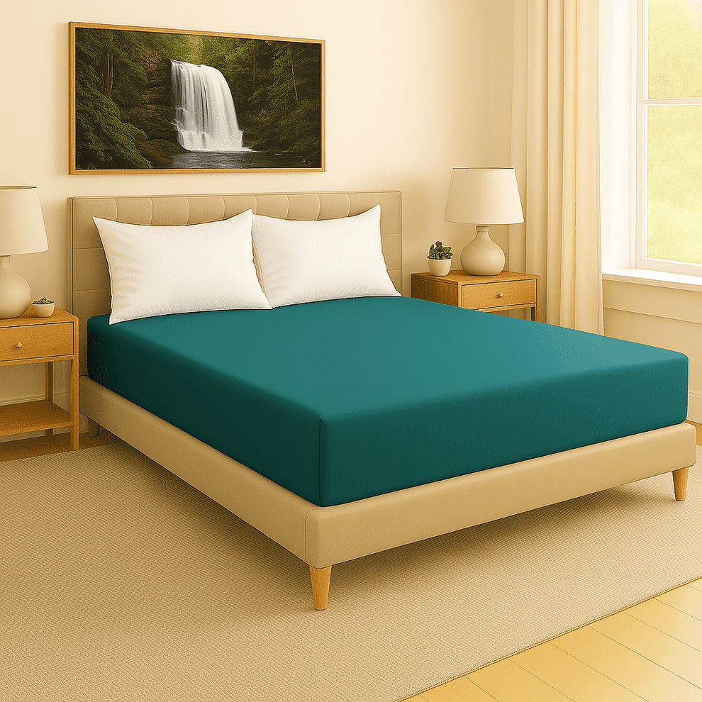 Alive Pixels Fitted Sheet Teal Solid 100% Cotton 1-Pc 15" inch Pocket ...