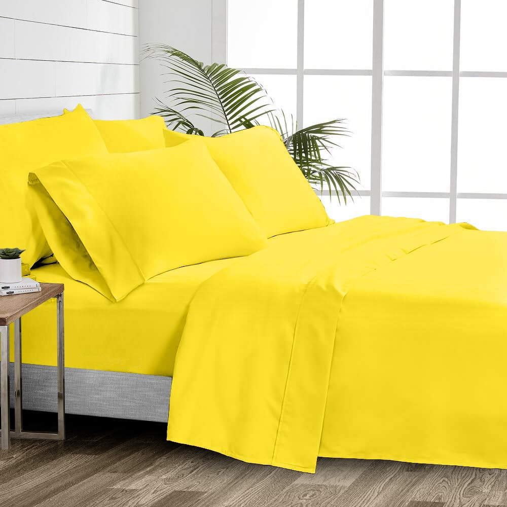 Alive Pixels Flat Sheets Pack of 6 Yellow Solid 100% Cotton 600TC ...