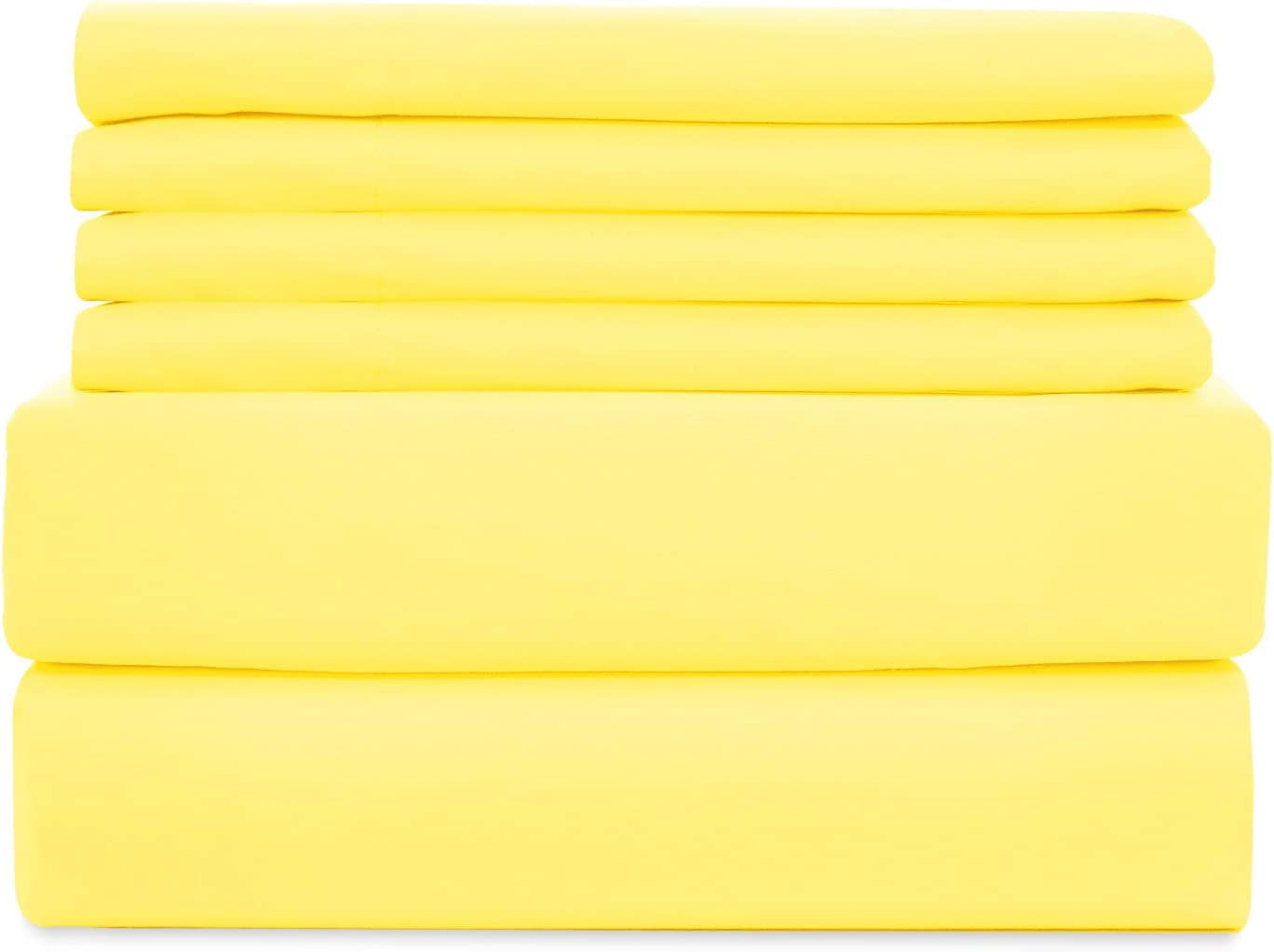 Alive Pixels Split Sheet Set Yellow Solid 100% Cotton 5Pc Split 15 inch Pocket 800TC (Queen ...