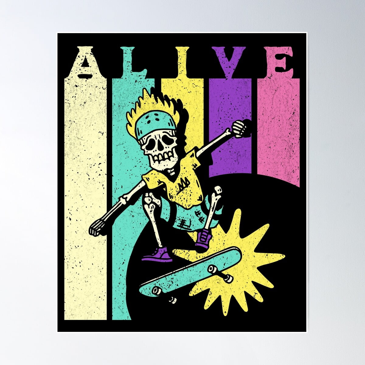 Alive Skeleton Skate Poster Wall Art, Modern Wall Decor For Living Room ...