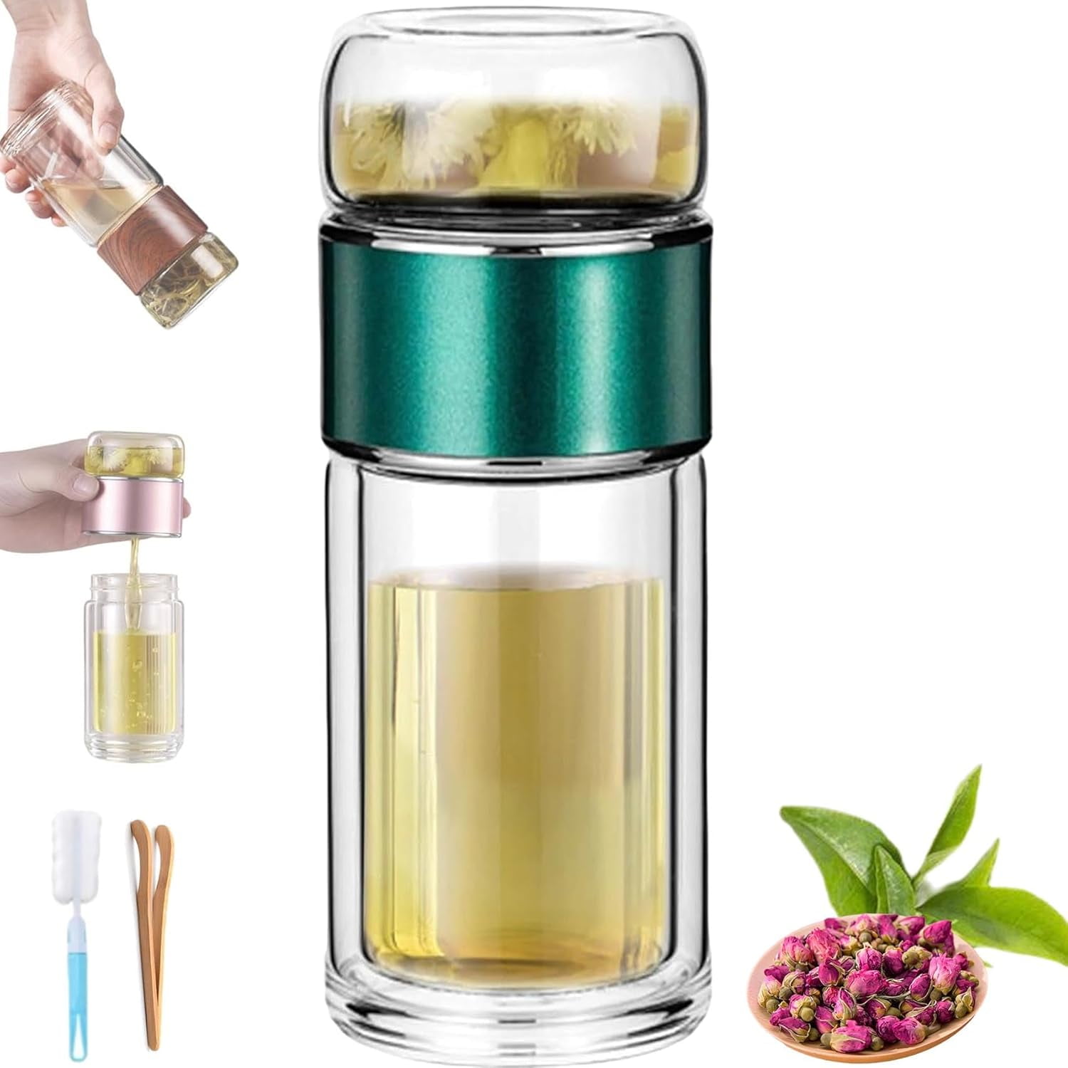 Alivefuser - Alivefuser Tea Infuser Bottle,3-in-1Double Layer Glass Tea ...