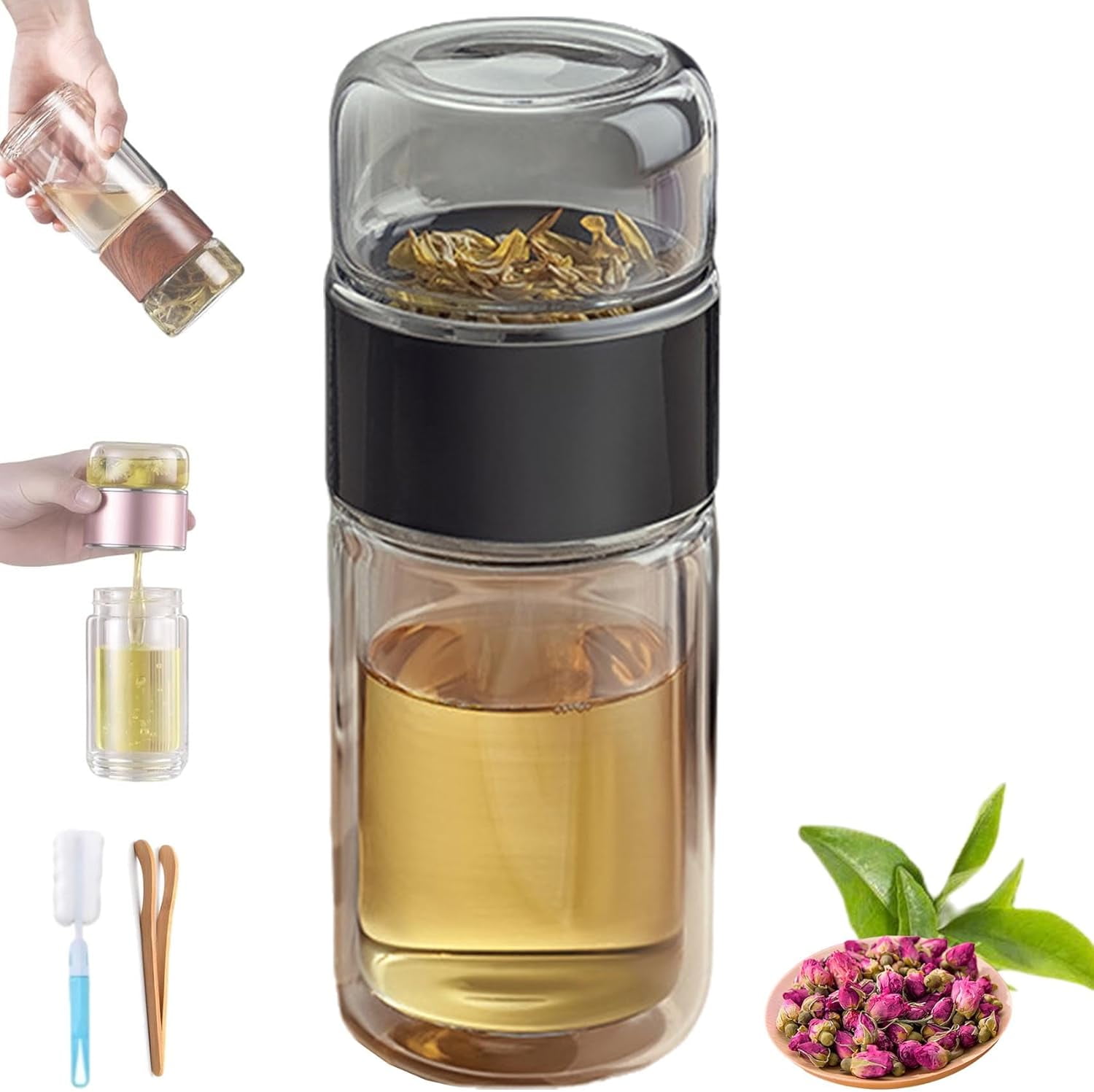 Alivefuser-Alivefuser Tea Infuser Bottle,3-in-1Double Layer Glass Tea ...