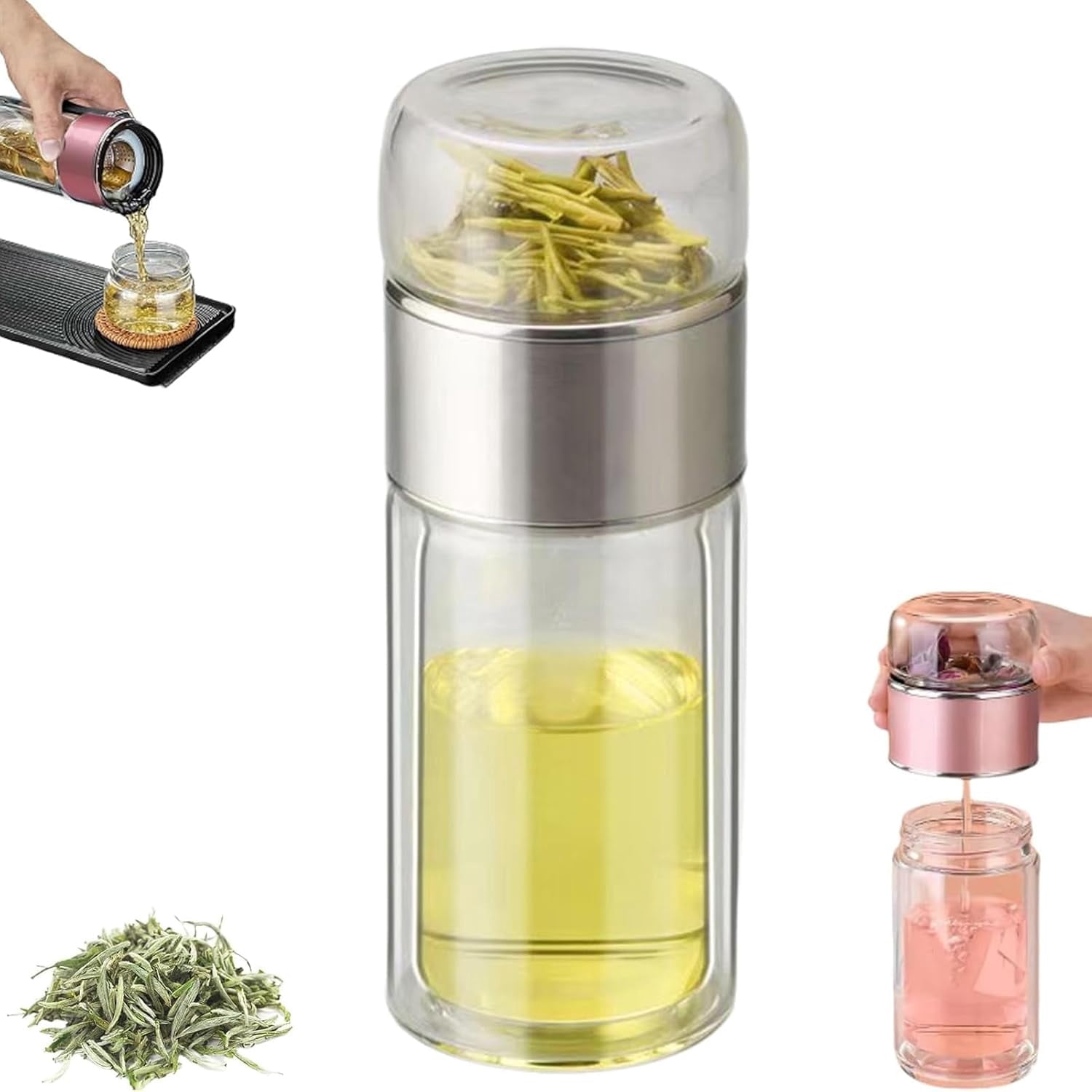 Portable 3-in-1 Smart Tea Maker, Double Wall Glass Travel Mug with ...