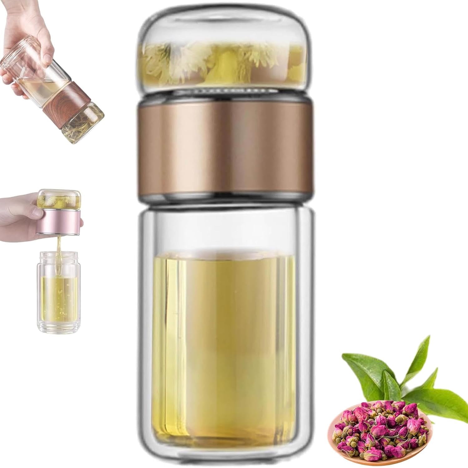 Alivefuser - Alivefuser Teapot, 3-in-1 Double-Wall Glass Teapot for ...