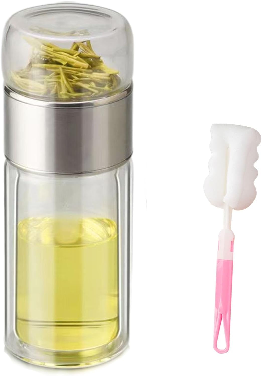 Alivefuser Double Wall Glass Tea Infuser with Lid - Leak Proof Reusable ...