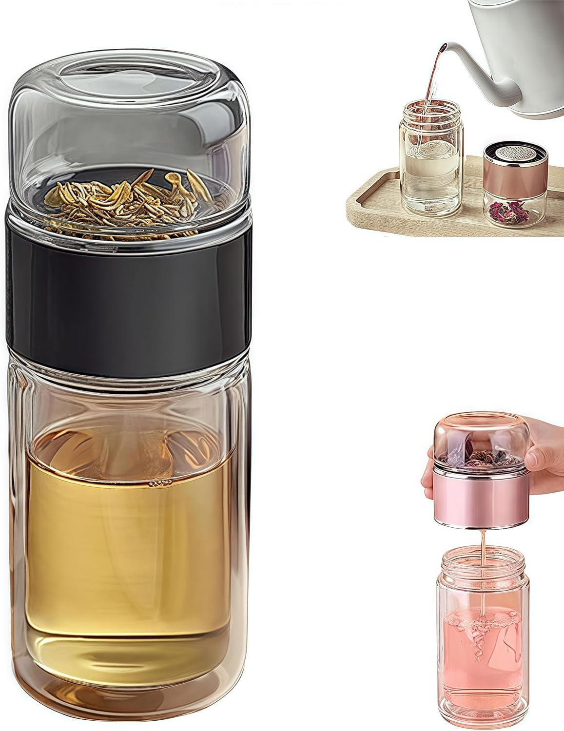 Alivefuser Tea Infuser, 17 Oz Leakproof Portable Double Layered Tea ...