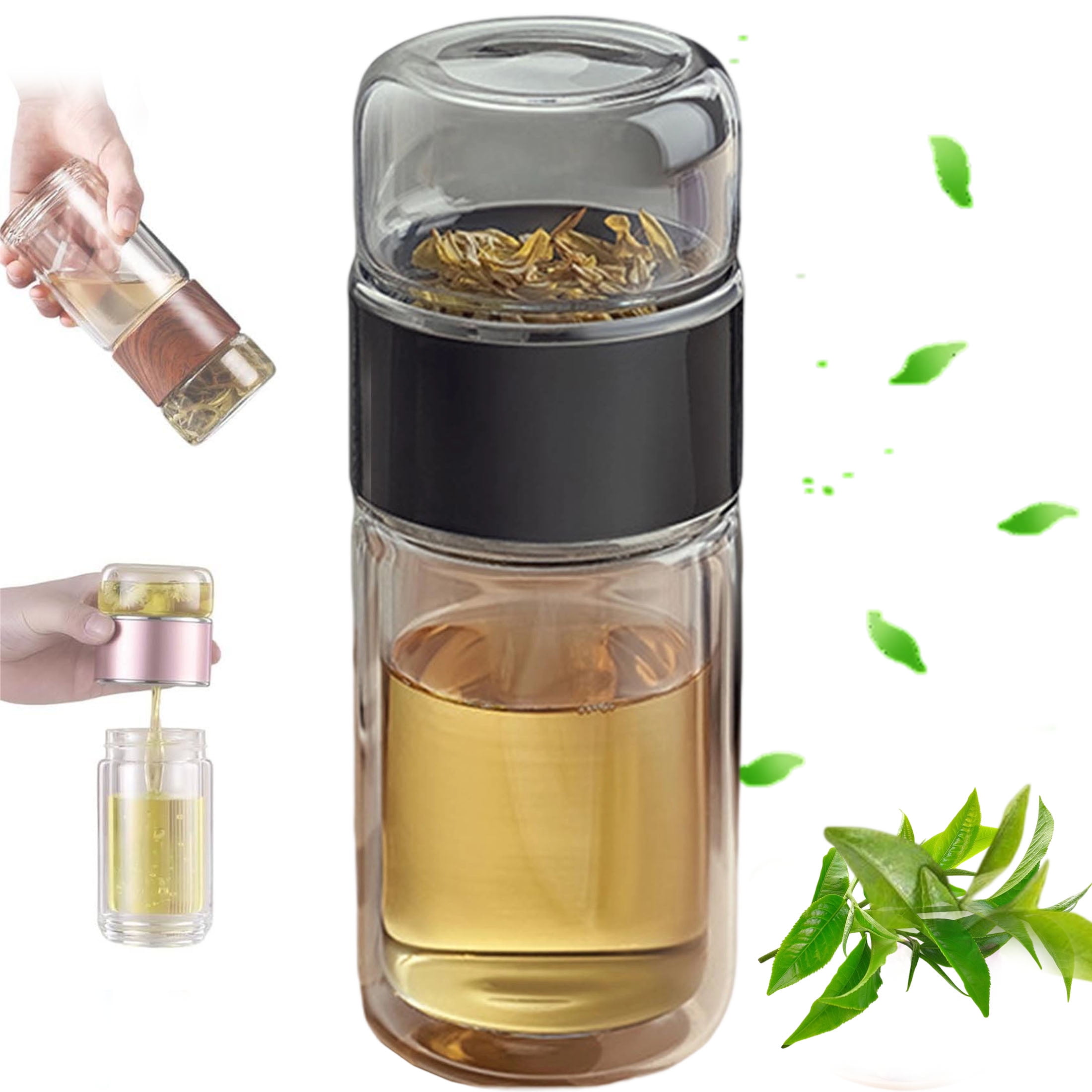 Alivefuser Tea Infuser Bottle - Double Wall Glass, Tea-Water Separation ...