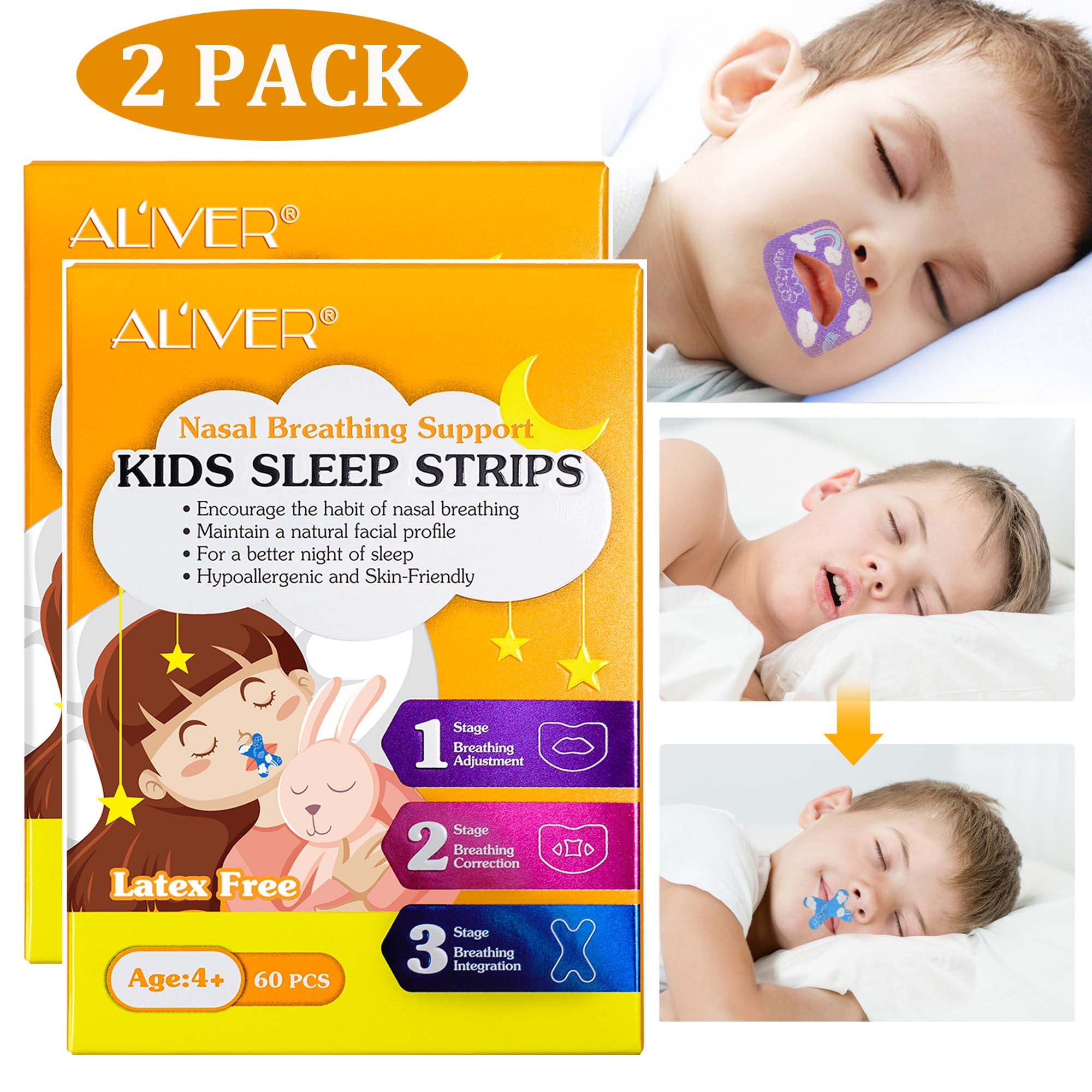 Aliver 120PCS Kids Sleep Strips, Adhesive Patches for Nasal Breathing, Latex Free, Safe, 3 ...