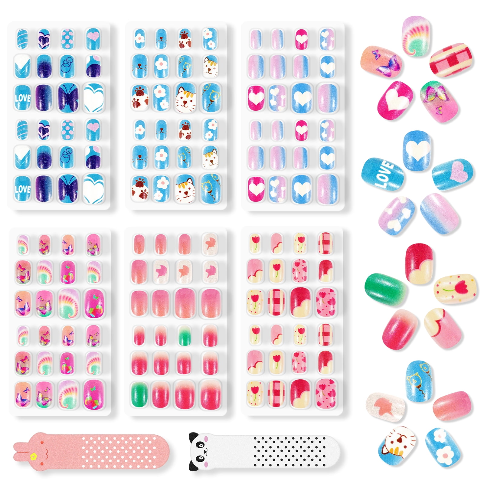 Aliver 144 Pieces Fake Press on Nails for Kids,Cute Fake Nails for Kids ...