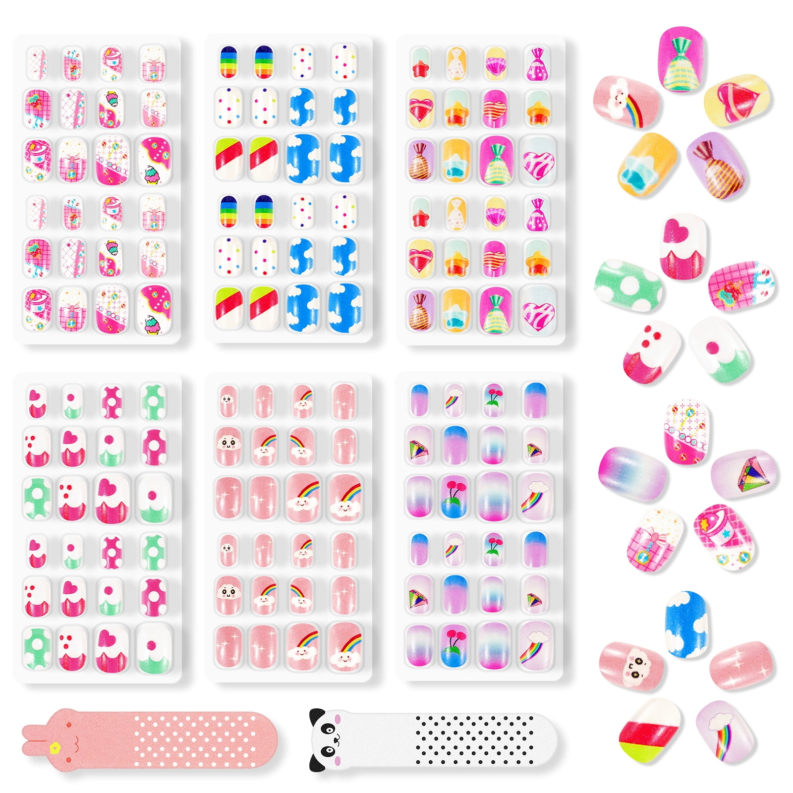 Aliver 144 Pieces Fake Press on Nails for Kids,Cute Fake Nails for Kids ...