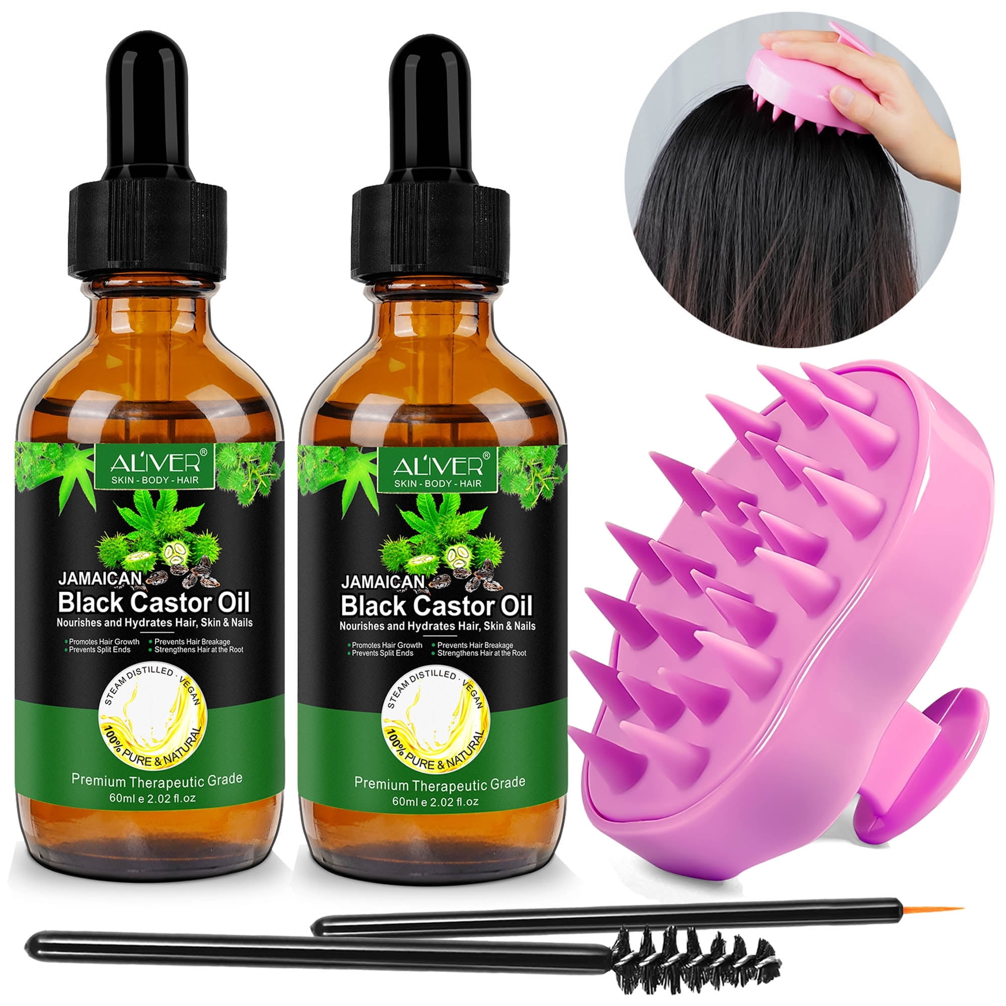 Aliver 2 Pack Jamaican Black Castor Oil for Hair Growth + Silicone ...