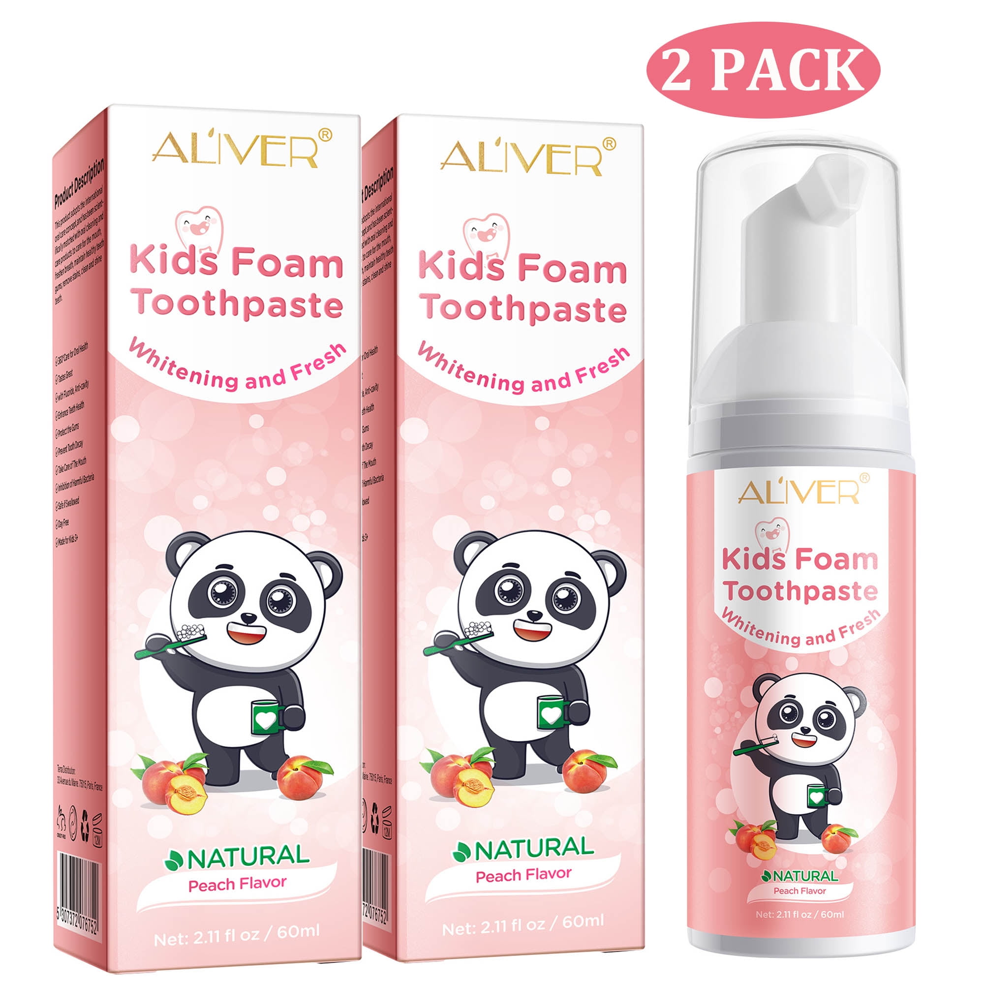 Aliver (2 Pack) Kids Foam Toothpaste - Peach Flavor, Mild Foaming Low ...