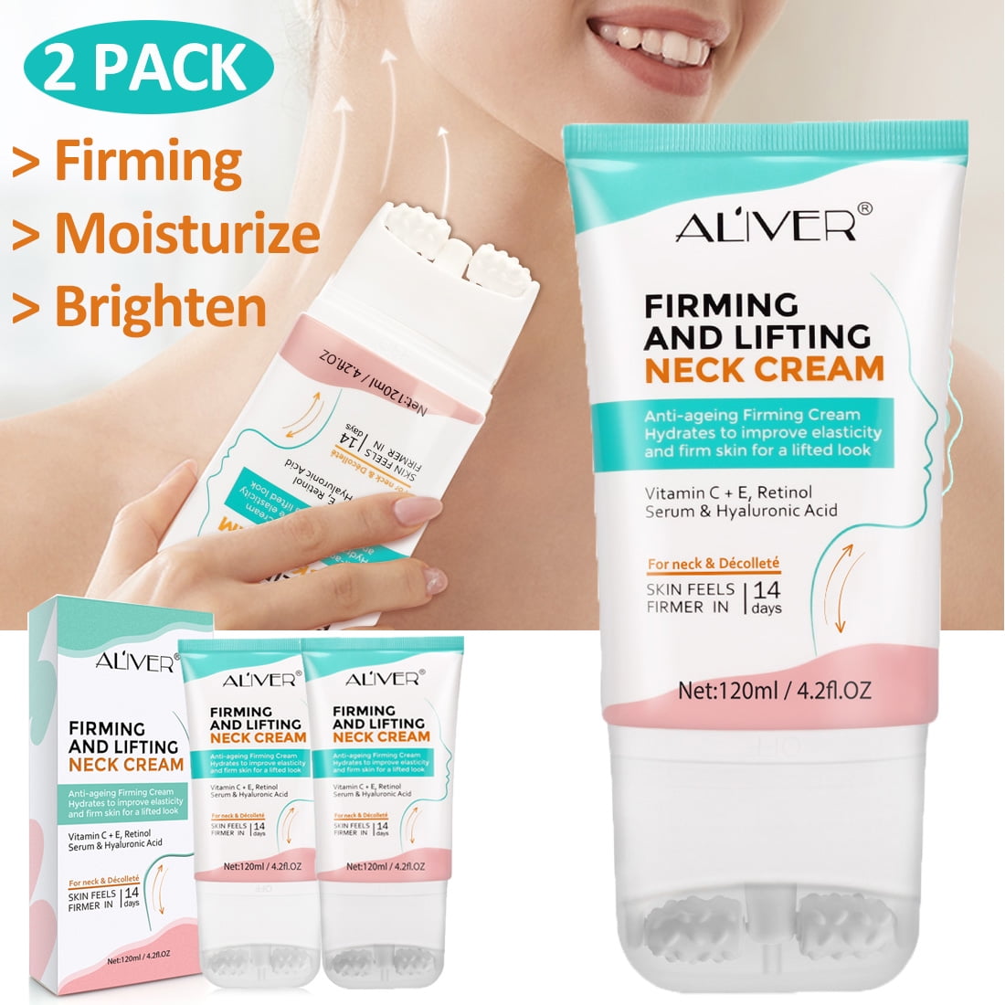 Aliver (2-Pack) Anti-Wrinkle Neck & Chest Firming Lotion, Skin ...