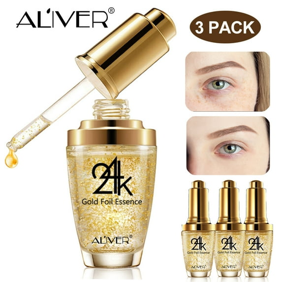 Aliver (3 Pack) 24K Facial Serum with Hyaluronic Acid, Instant Dryness ...