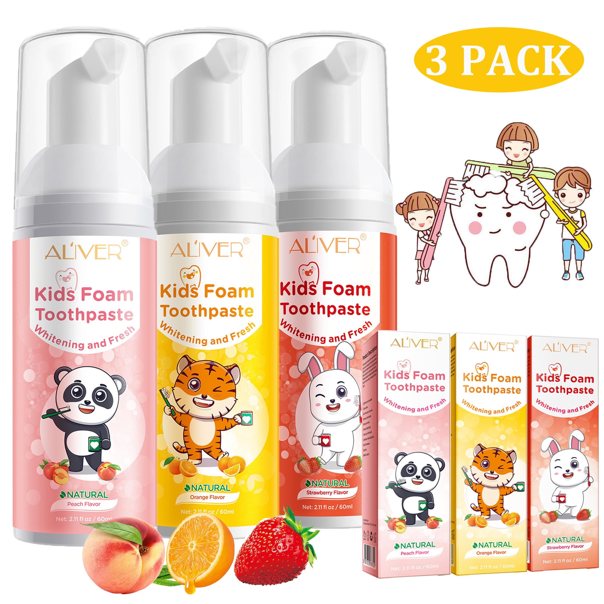 Aliver Kids Safe to Swallow, Low Fluoride, Foam Toothpaste, Fruit ...