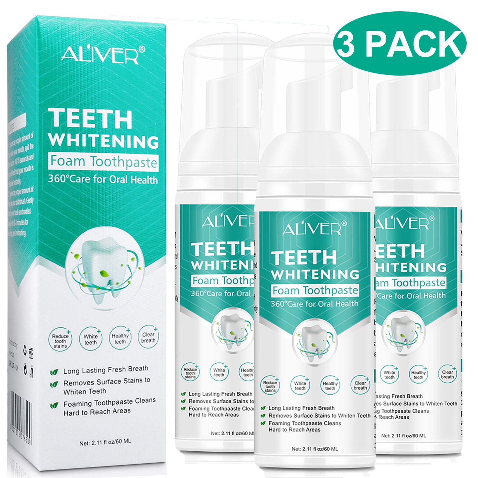 ALIVER Teeth Whitening Foam Toothpaste, Removes Plaque and Stains ...