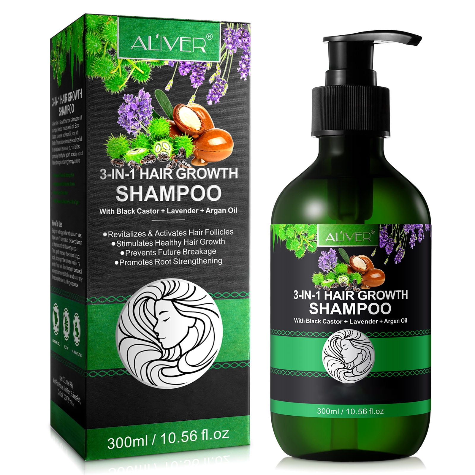 Aliver 3-in-1 Black Castor&Lavender&Argan Oil Shampoo-Promotes Thicker ...