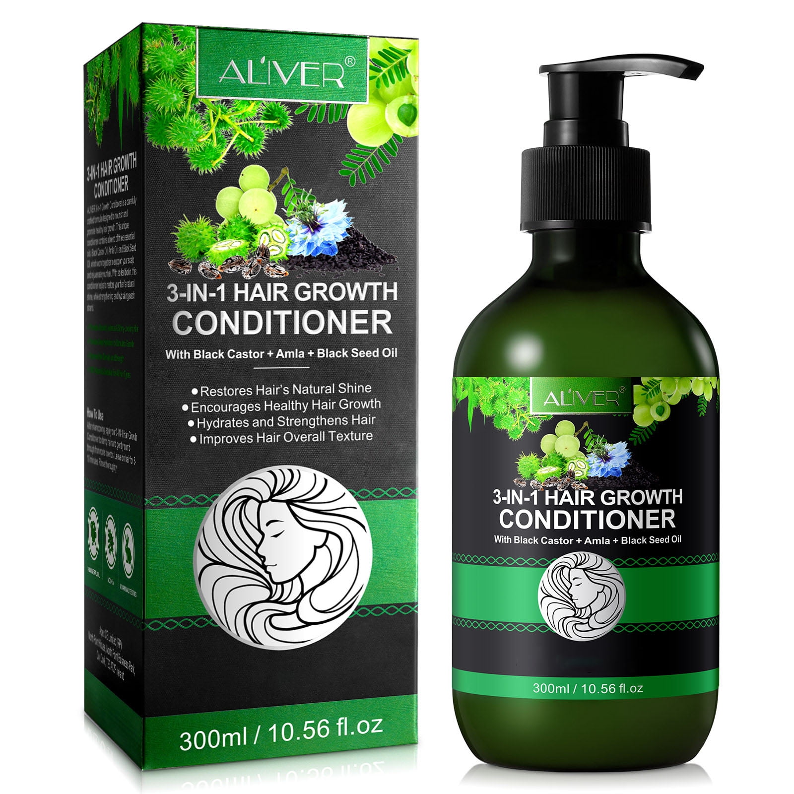 Aliver 3-in-1 Hair Conditioner with Black Castor+Amla+Black Seed Oil ...