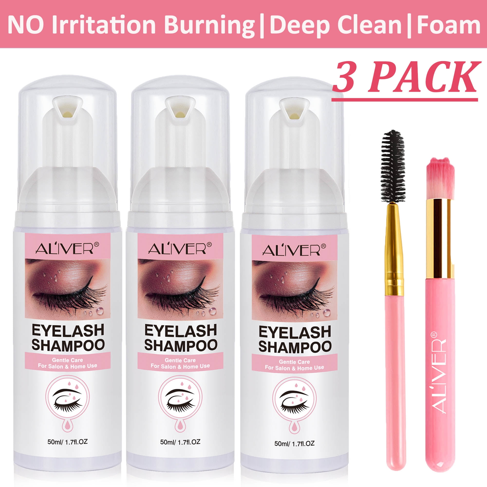 Aliver (3Pack) Eyelash Extension Foam Shampoo 50ml with Brushes,No ...