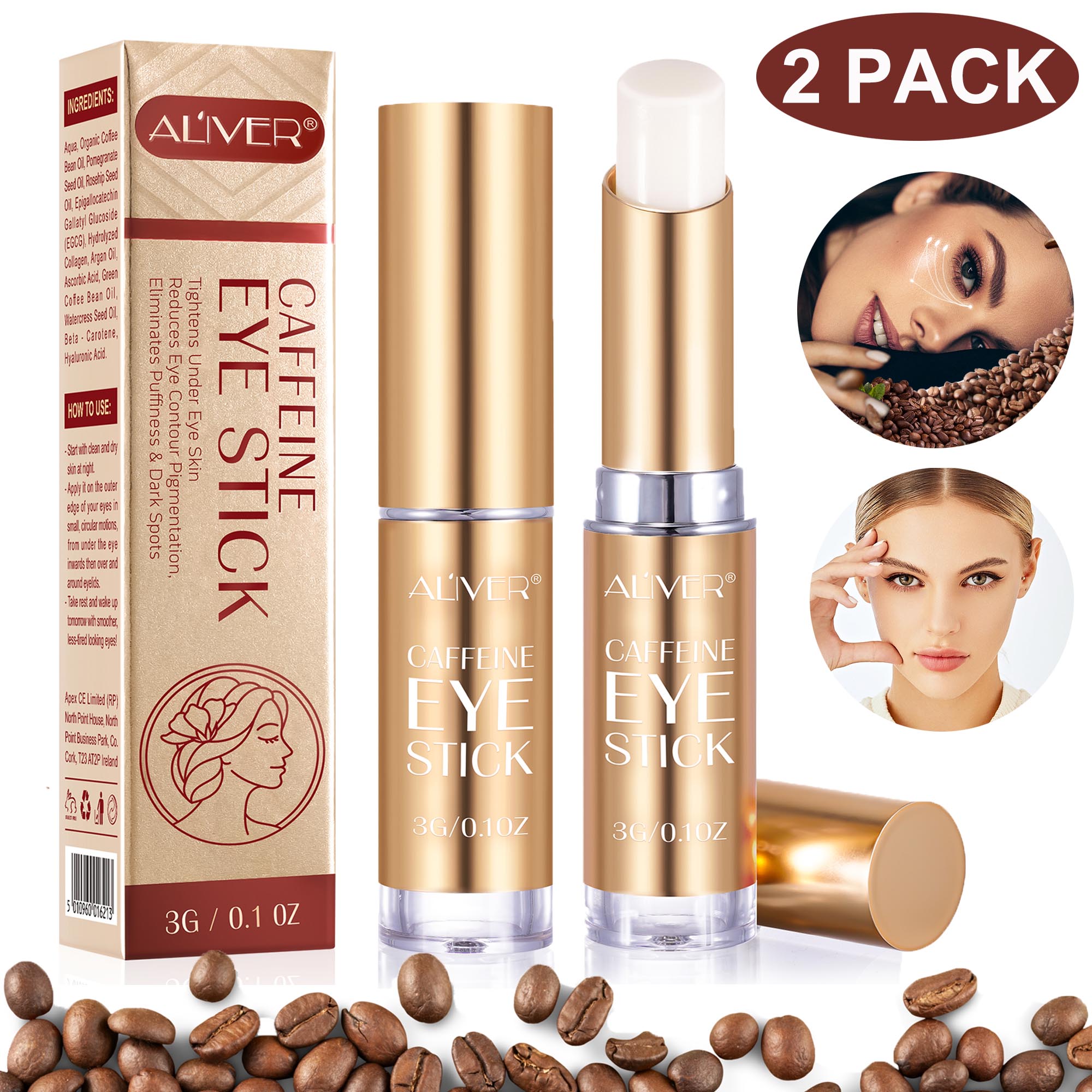 Aliver Caffeine Eye Stick 2 Pack,Moisturizing Eye Cream Helps Relieve ...