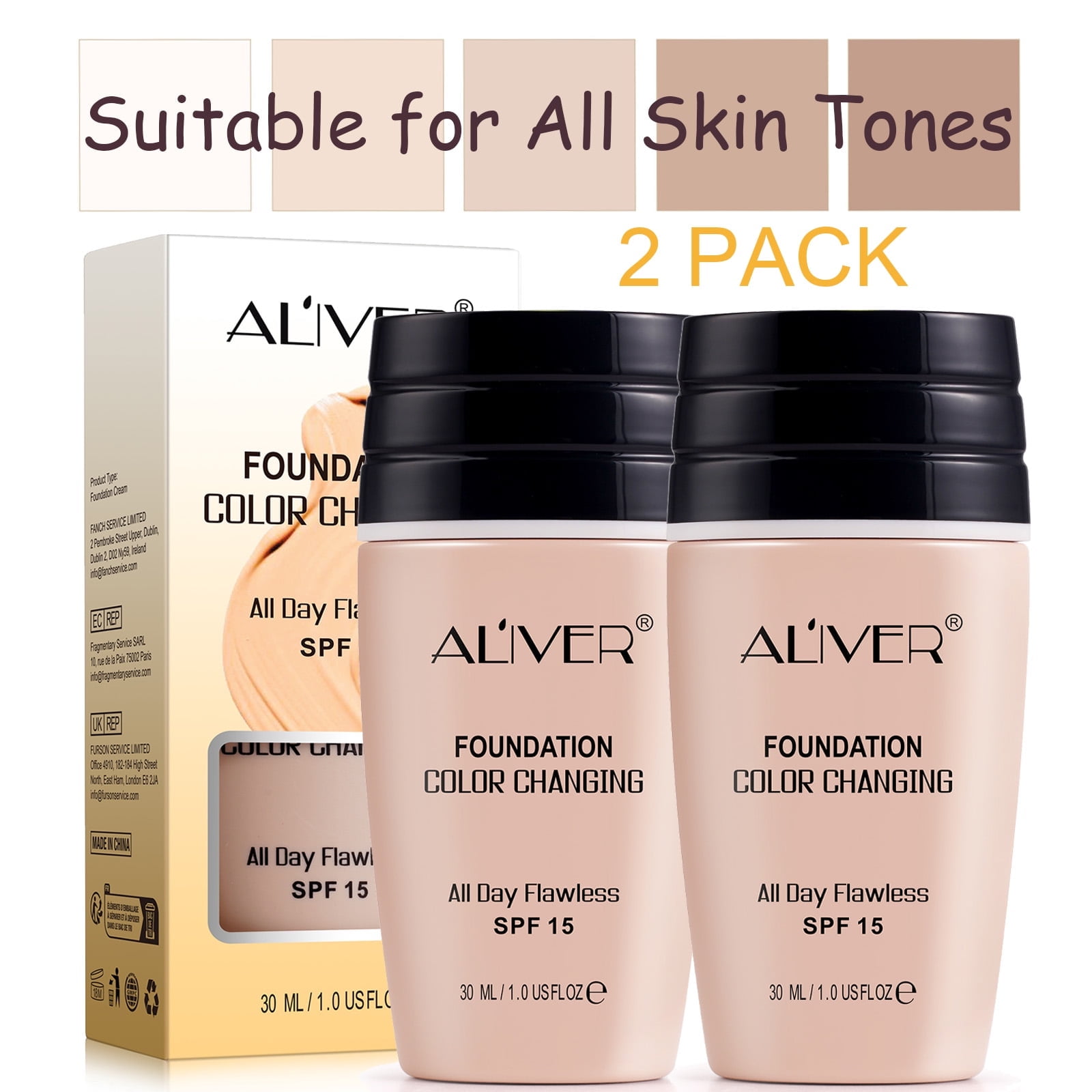 Aliver Color Changing Foundation, 2 Pack, Anti-Aging Moisturizing ...