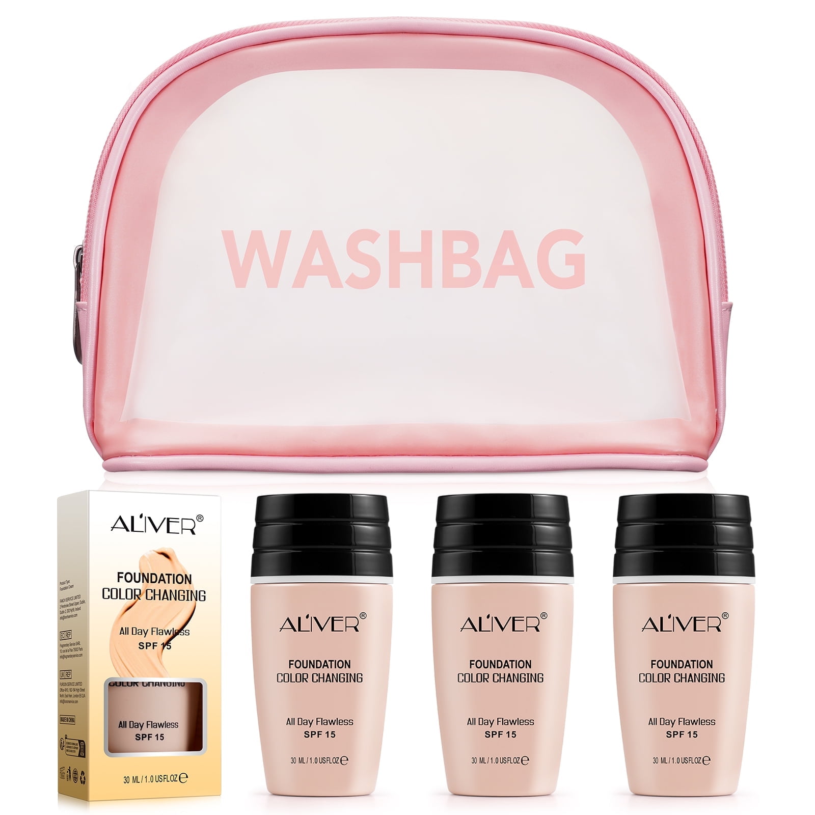 Aliver Color Changing Foundation, 3 Pack, with Cosmetic Bag Pink,Long ...