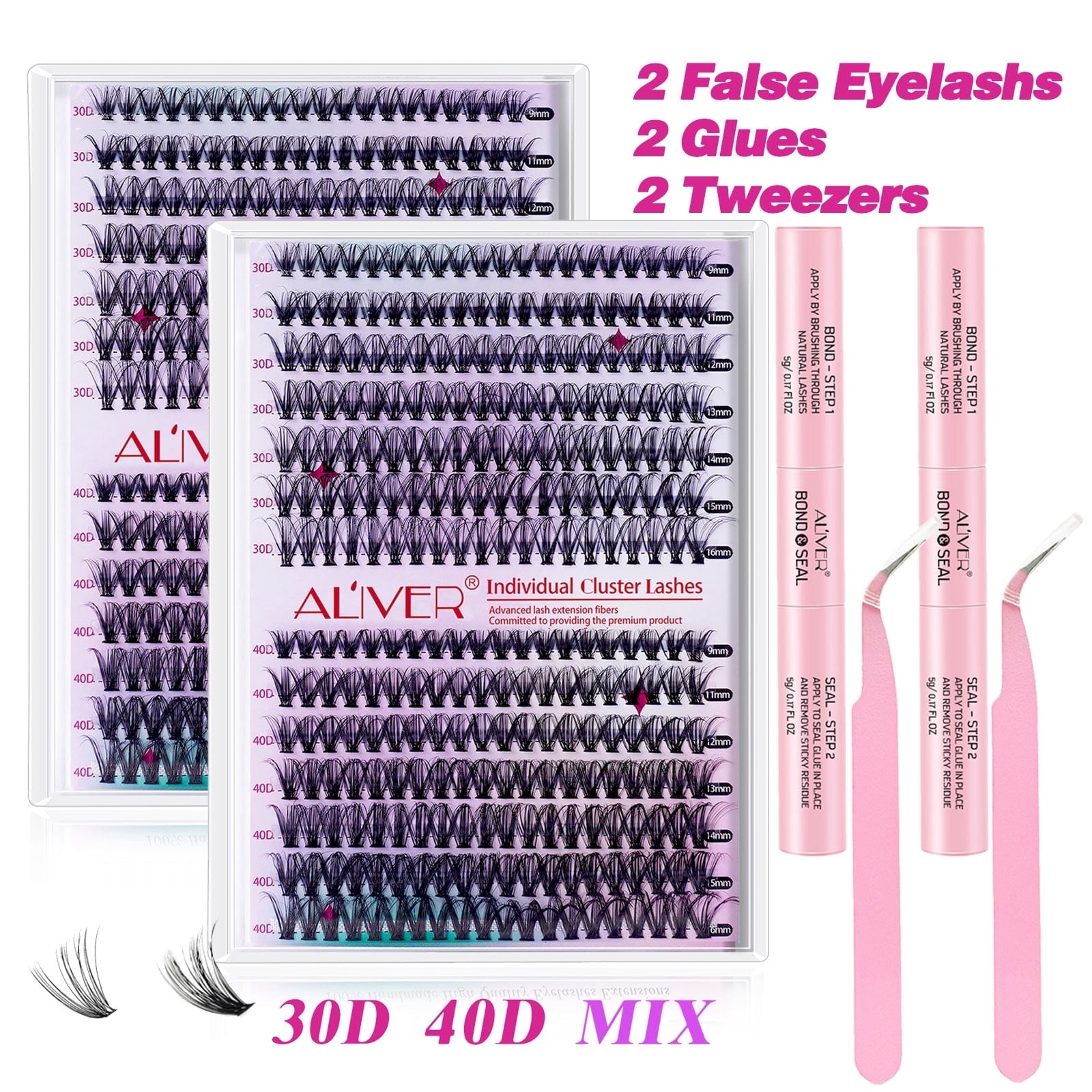 ALIVER DIY Lash Extension Kit, 280pcs Cluster Lashes 30D+40D 9-16mm ...